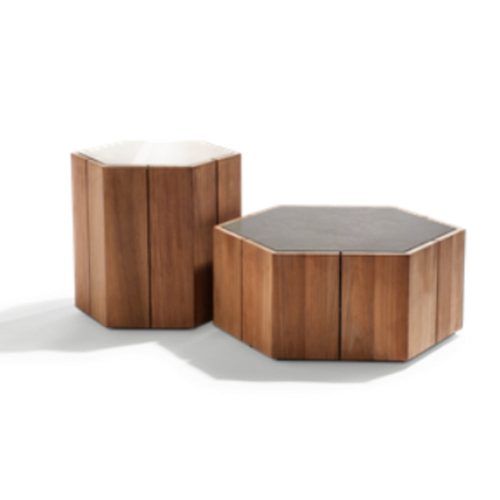 Hexagon Outdoor Side Table Teak by Tribu