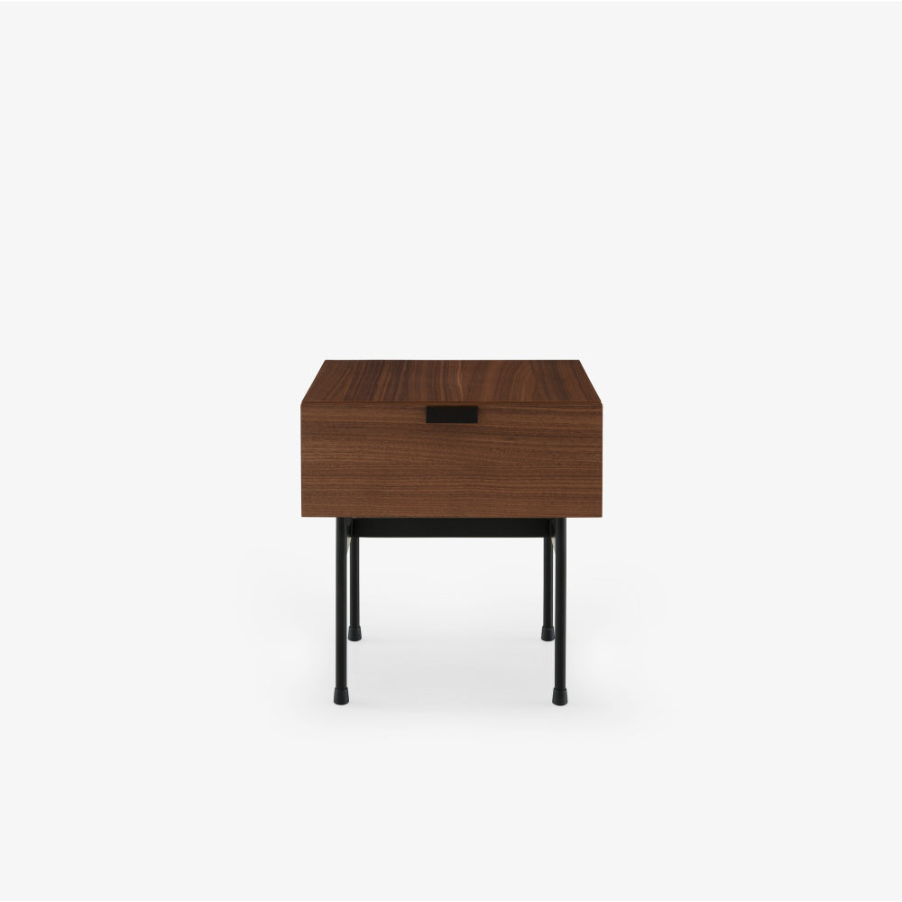 Tanis Bedside Table Walnut + Black Fenix Laminate Base In Circular Tub